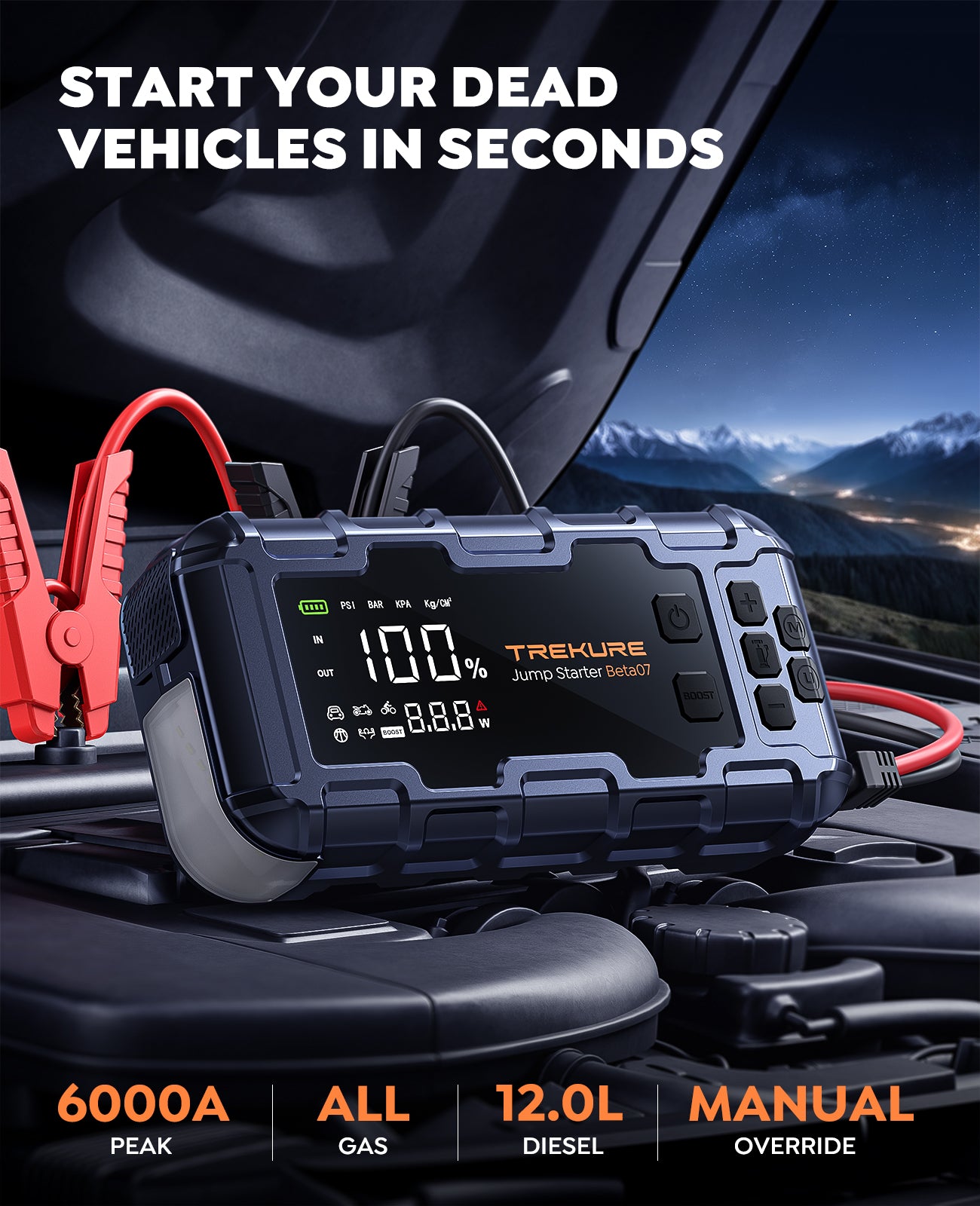 10-in-1 Car Battery Jump Starter with Air Compressor 6000A 160PSI 45W – Trekure