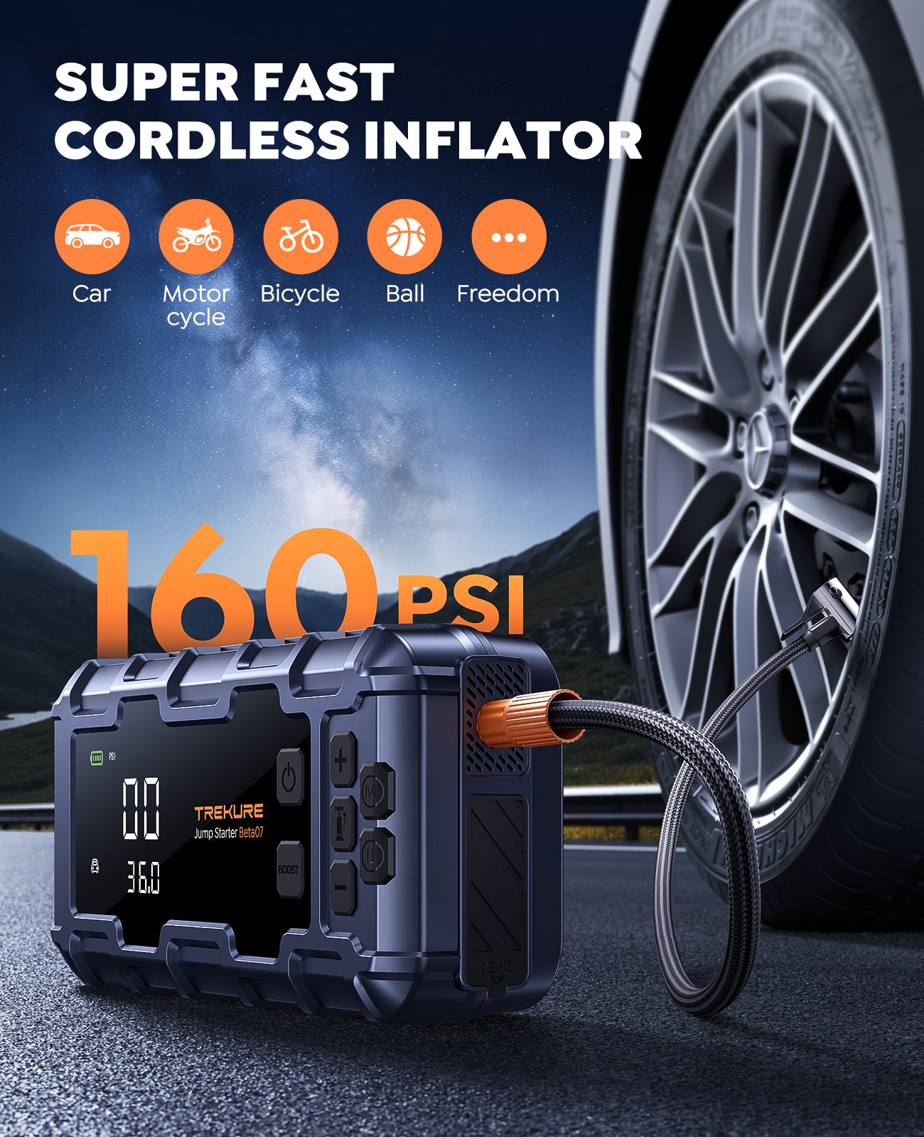 10-in-1 Car Battery Jump Starter with Air Compressor 6000A 160PSI 45W – Trekure